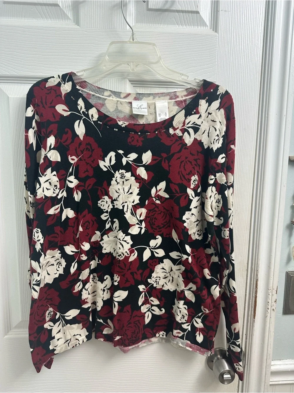 Emma James | Tops | Emma Jameslong Sleeve Floral Sweater Black Burgundy ...